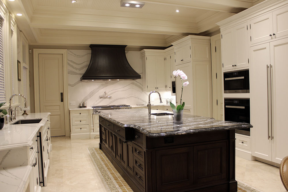 Solid wood painted kitchen cabinets. Integrated fridge and built in ...